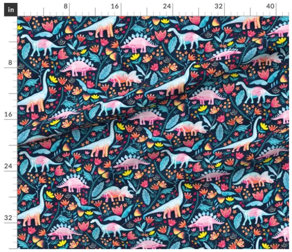 Dinosaur Delight Dinosaur Fabric by the Yard Pink Dinosaurs - Etsy