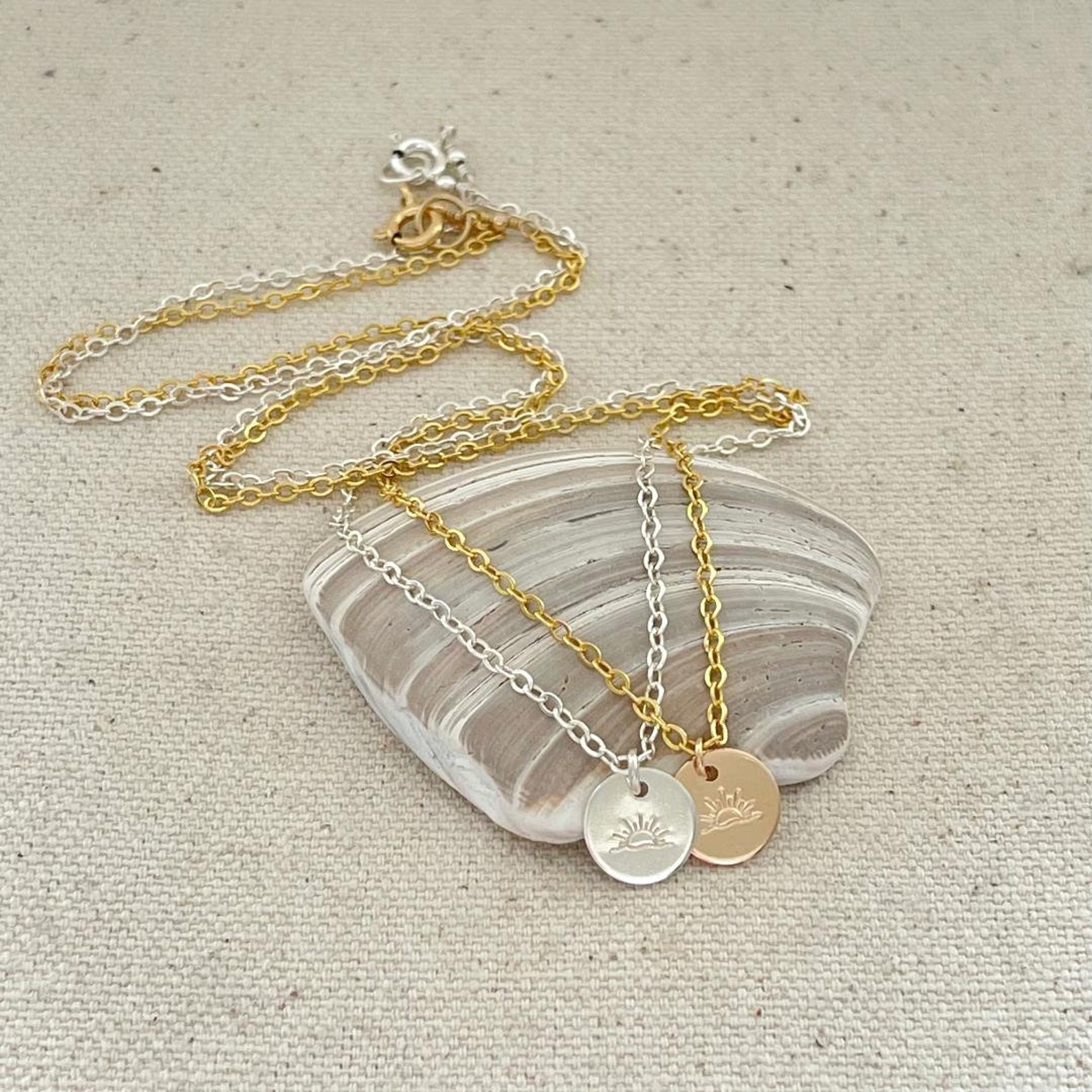 Sunset Necklace, Beachy Jewelry, Sun Necklace, Gold Disc Necklace ...
