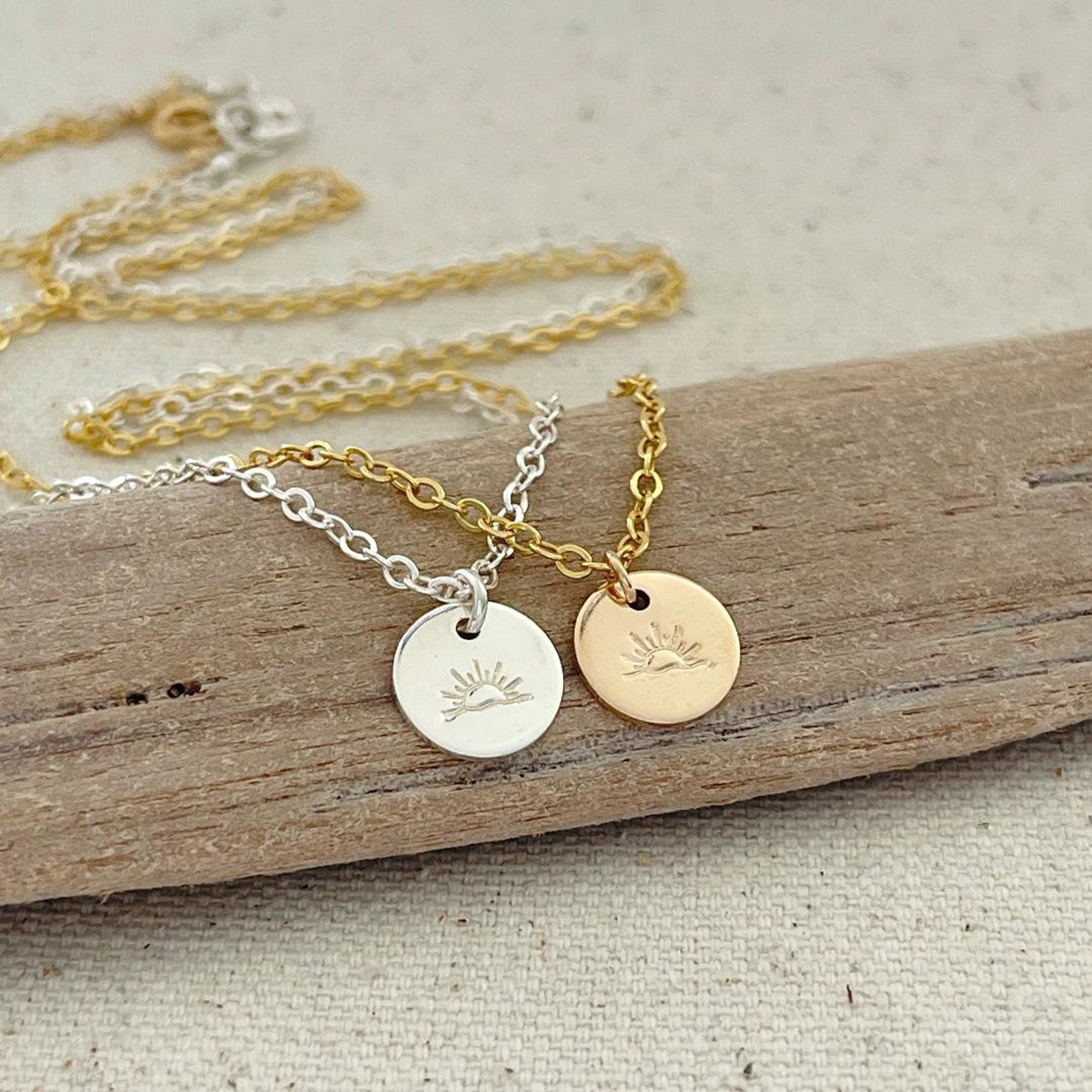 Sunset Necklace, Beachy Jewelry, Sun Necklace, Gold Disc Necklace ...