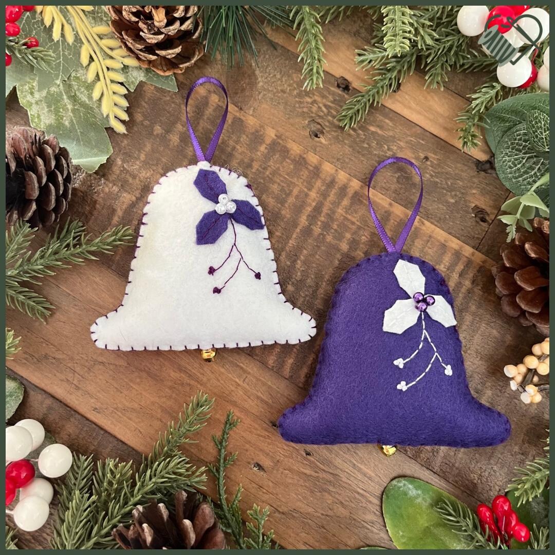 Handmade Felt Christmas Bell Ornaments: Purple & White, Set of 2 - Etsy