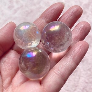 SET OF 3 Angel Aura Clear Quartz Spheres, Healing Crystals, Natural ...