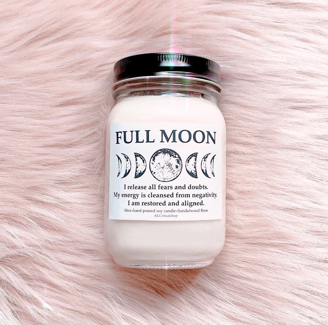 Full Moon Candle, Crystal Candle, Soy Candle, Intention Candle ...