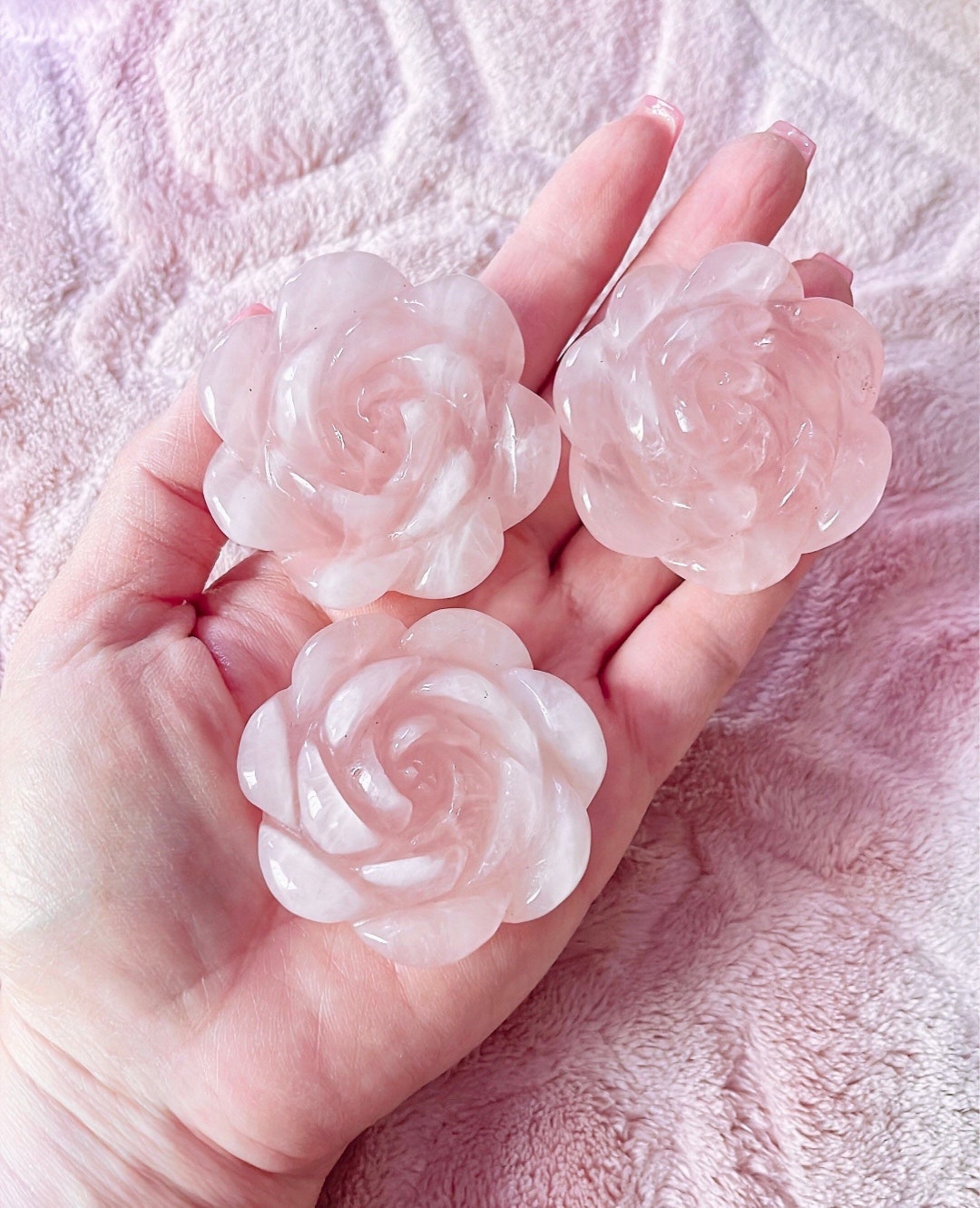 Rose Quartz Hand Carved Roses, Healing Crystals, Natural Specimen ...