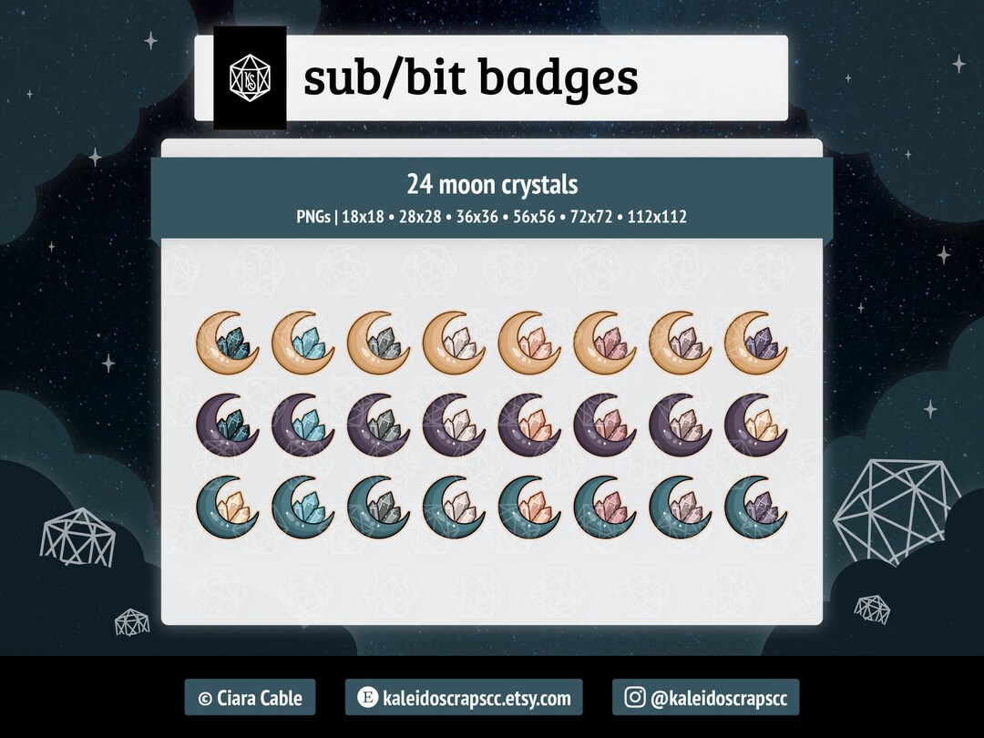 Moon Crystal Twitch Sub Badges Witchy Celestial Cottagecore - Etsy