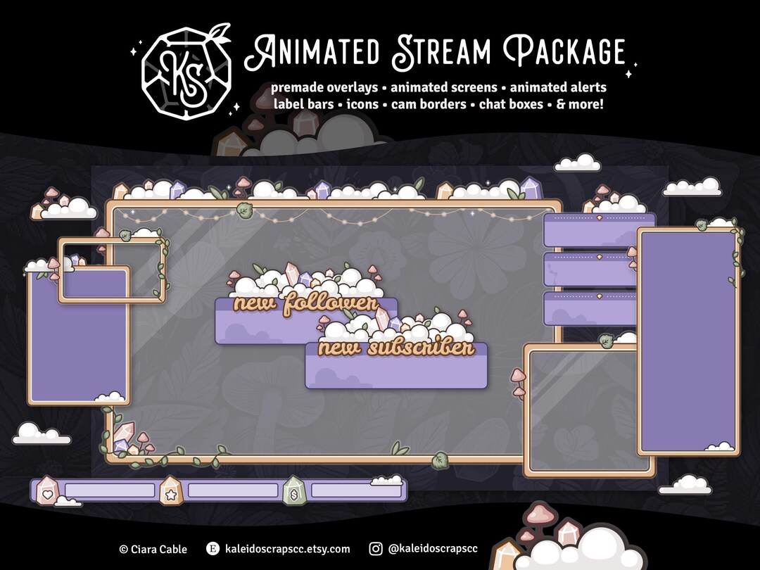 Twitch Overlay: Purple Crystals | Lavender Cottagecore Animated Cozy ...