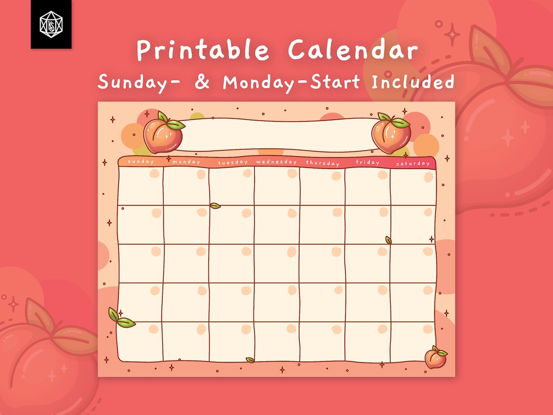 Peaches Blank Printable Calendar Letter Size 8.5x11 - Etsy