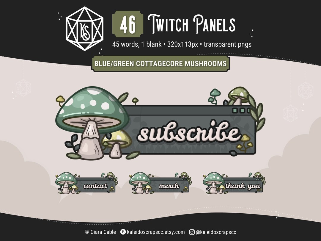 Blue/green Cottagecore Mushroom Twitch Panels Woodland Nature Streamer ...