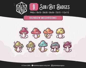 12 X Twitch Sub Badges, Toadstool Sub Badges, Toadstool Badges, Rainbow ...