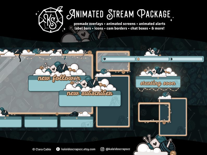 Crochet & Knitting Twitch Overlay | Blue Yarn Animated Crafter Stream ...