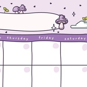 Purple Mushroom Blank Printable Calendar | Letter Size 8.5x11" JPG ...