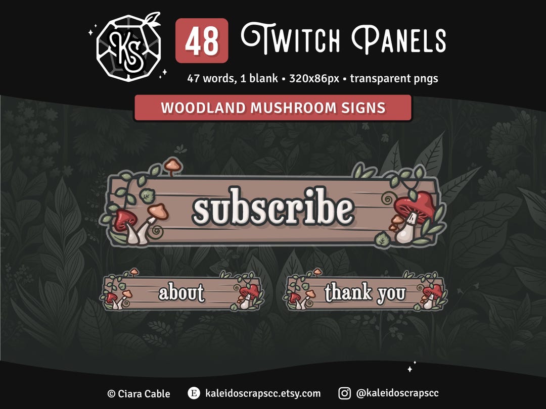 Mushroom Twitch Panels | Cottagecore Wooden Signs Cozy Nature Streamer ...