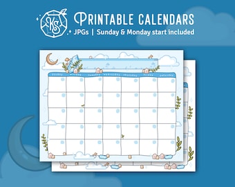 Purple Mushroom Blank Printable Calendar Letter Size 8.5x11 JPG Cute ...