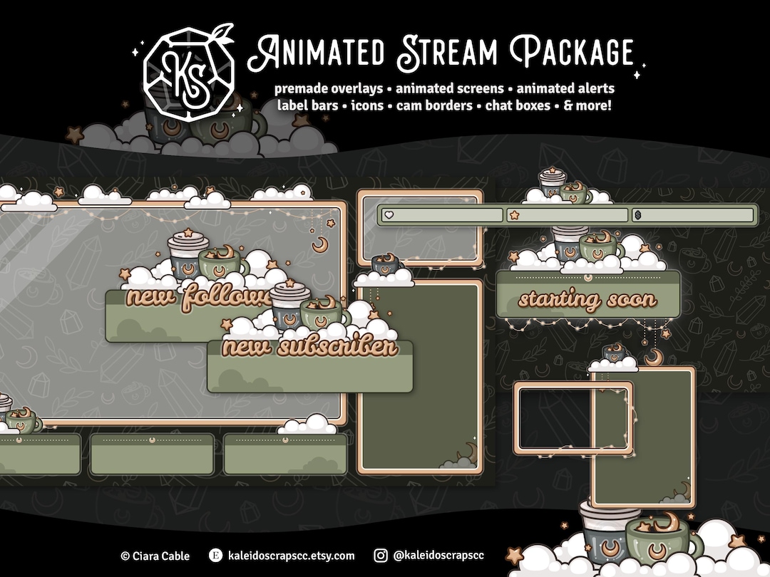 Twitch Overlay: Cottagecore Coffee | Sage Green Animated Cozy Lofi ...