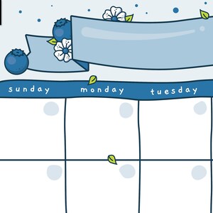 Blueberries N Flowers Blank Printable Calendar Letter Size 8.5x11 JPG ...