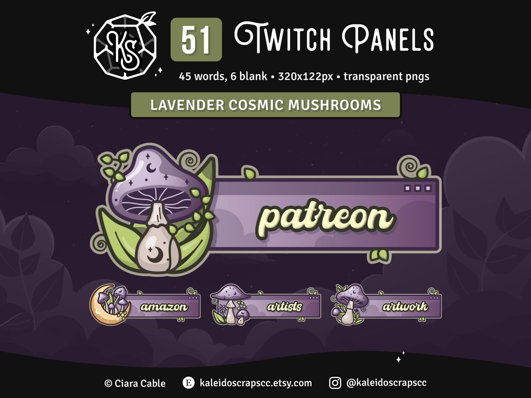 Mushroom Twitch Panels | Lavender Cosmic Lofi Celestial Nature Streamer ...