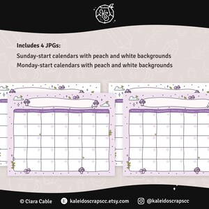 Purple Mushroom Blank Printable Calendar | Letter Size 8.5x11" JPG ...