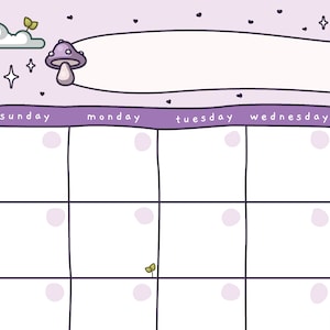 Purple Mushroom Blank Printable Calendar | Letter Size 8.5x11" JPG ...