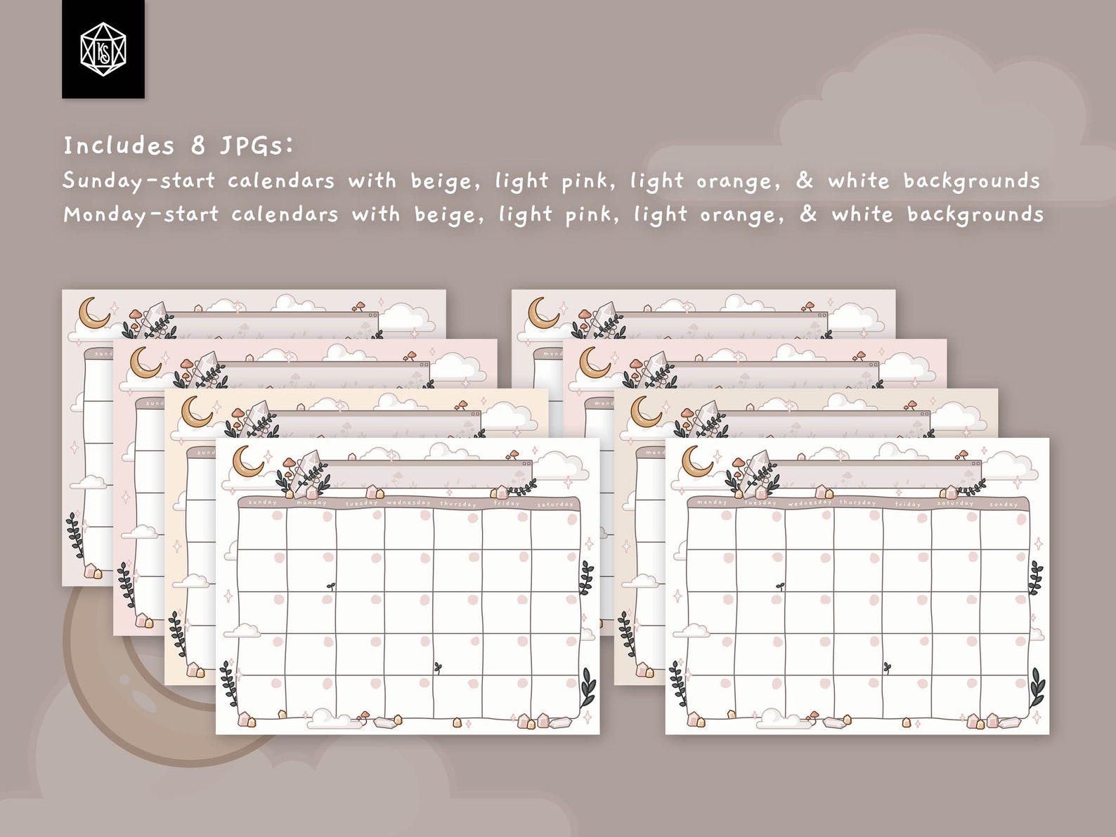 Cottagecore Crystal Blank Printable Calendar Letter Size - Etsy