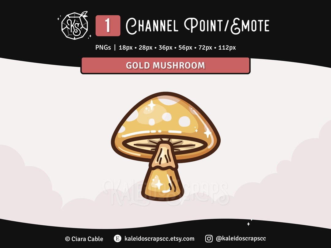 Gold Mushroom Twitch Channel Point / Emote | Cute Cottagecore Nature ...
