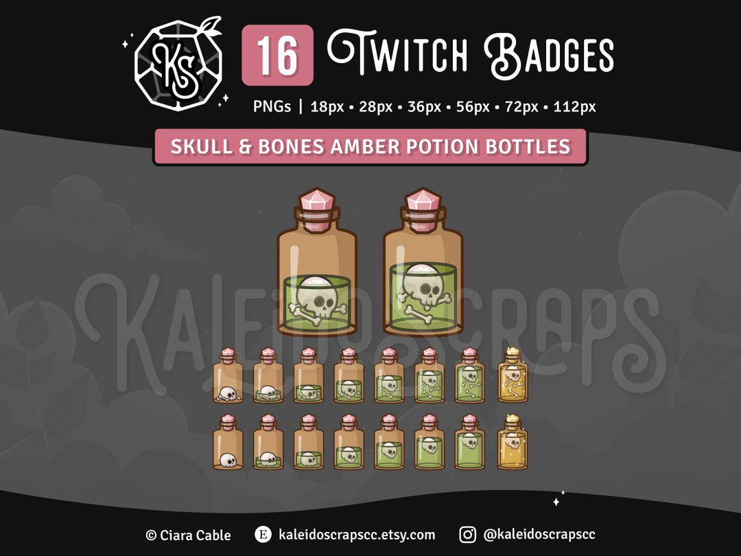 Twitch Sub Badges: Skull and Bones Amber Potion Bottle | Spooky Creepy ...