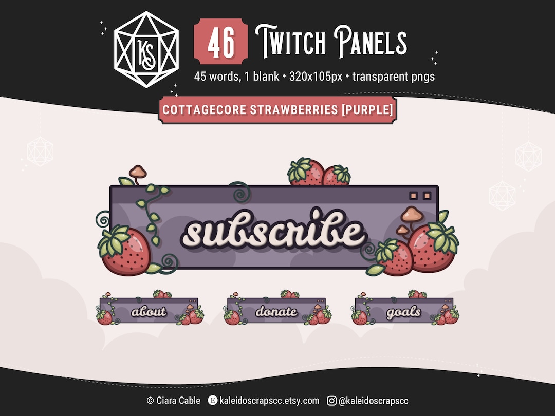 Purple Cottagecore Strawberry Twitch Panels Cozy Fruit Streamer Panels ...