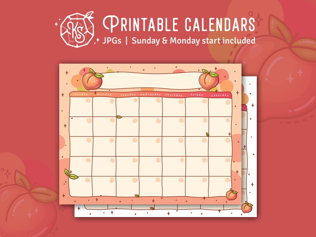 Peaches Blank Printable Calendar | Letter Size 8.5x11" JPG | Cute ...
