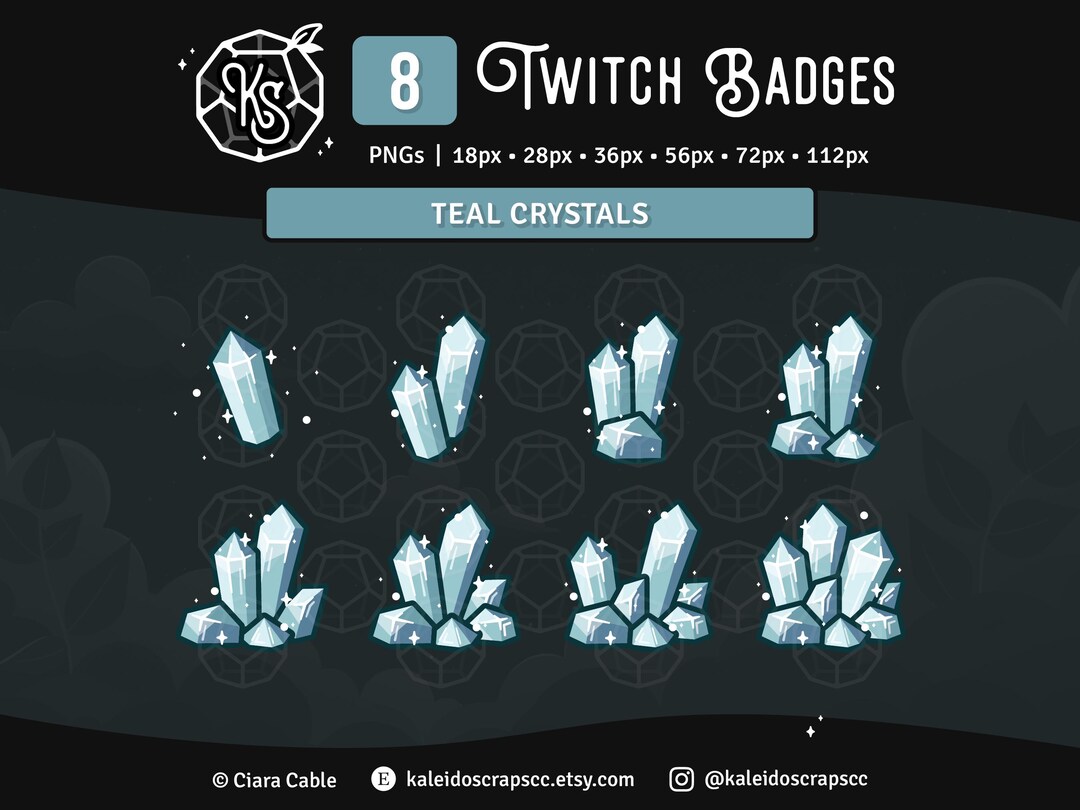 Teal Blue Crystal Twitch Sub Badges | Witchy Gem Bit Badges | Set of 8 ...