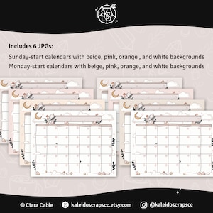 Cottagecore Crystal Blank Printable Calendar • Letter Size 8.5x11" JPG ...