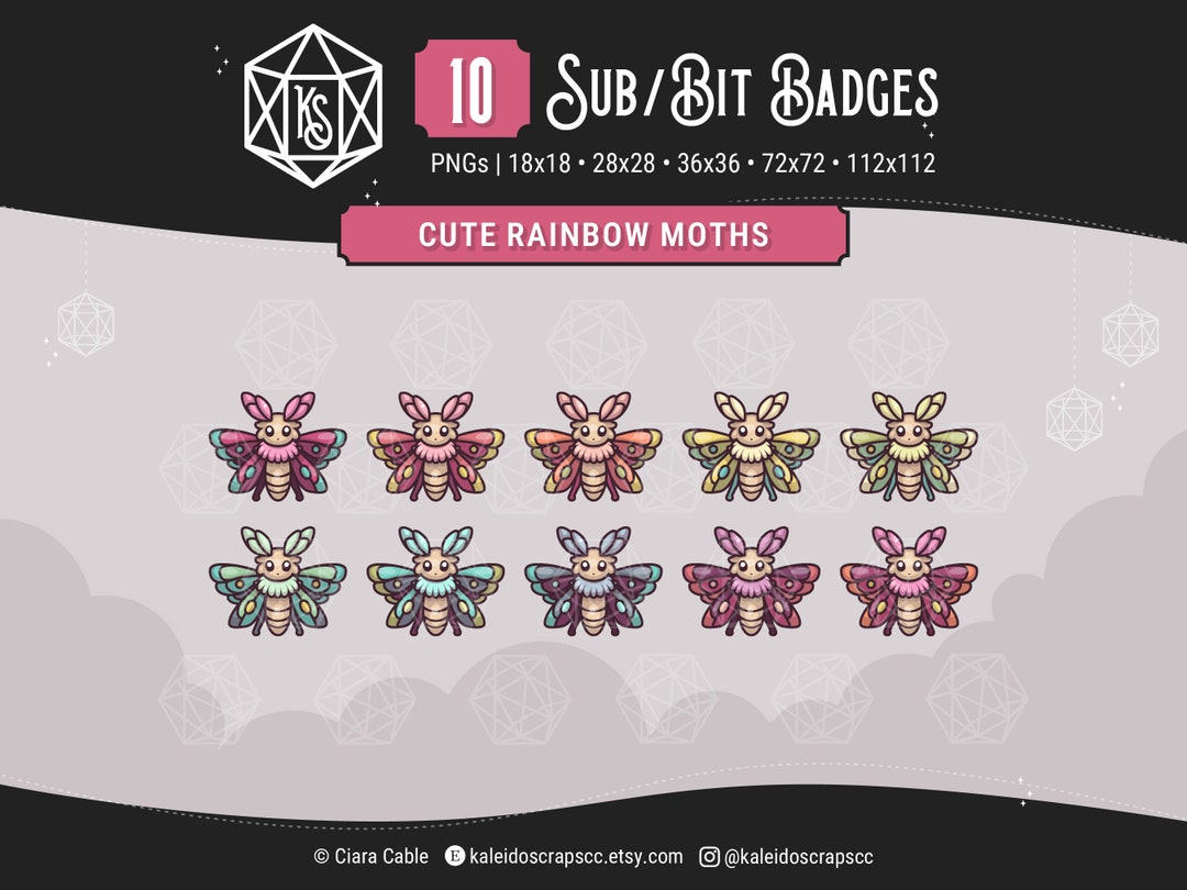 Cute Rainbow Moth Twitch Badges Colorful Bug Bit Badges Set of 10 - Etsy