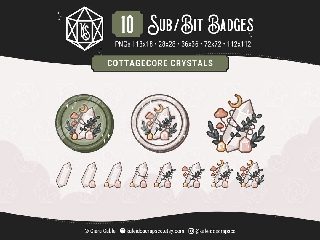 Cottagecore Crystal Twitch Sub Badges Witchy Celestial Bit Badges Set ...