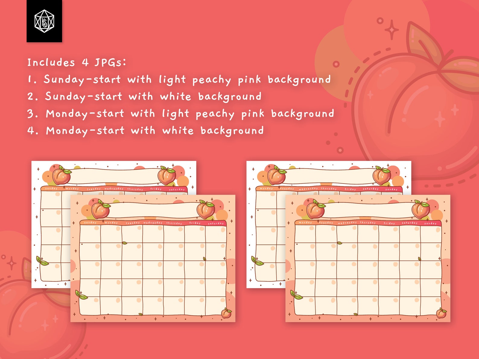 Peaches Blank Printable Calendar Letter Size 8.5x11 - Etsy