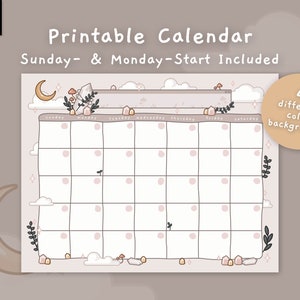 Cottagecore Crystal Blank Printable Calendar Letter Size - Etsy