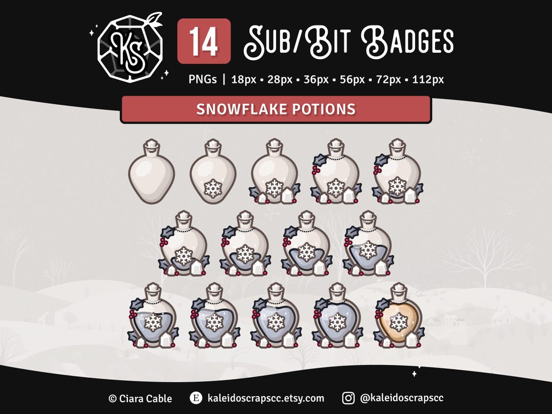 Snowflake Potion Twitch Sub Badges Winter Holiday Bit Badges Set of 14 ...