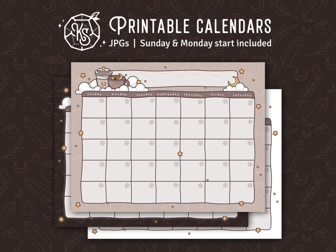 Cottagecore Coffee Blank Printable Calendar | Warm Neutral | Sunday ...