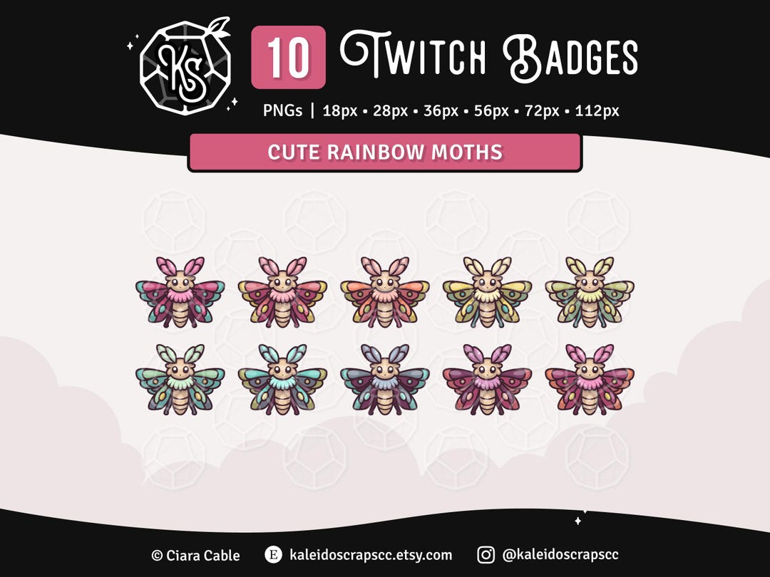 Twitch Sub Badges: Cute Rainbow Moths | Colorful Bug Bit Badges - Etsy