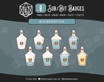 Light Blue Moon Magic Moon Bottle / Snowflakes Twitch Sub Bit Badges ...