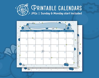 Purple Mushroom Blank Printable Calendar Letter Size 8.5x11 JPG Cute ...