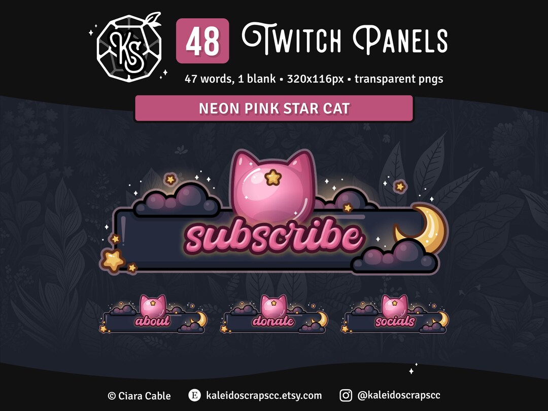 Pink Star Cat Twitch Panels Neon Celestial Streamer Graphics 6 Custom ...