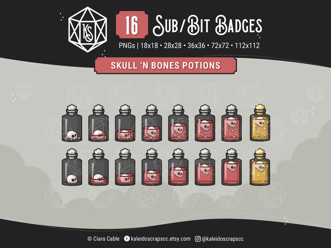 Twitch Sub Badges: Skull & Bones Potion Bottles - Etsy UK
