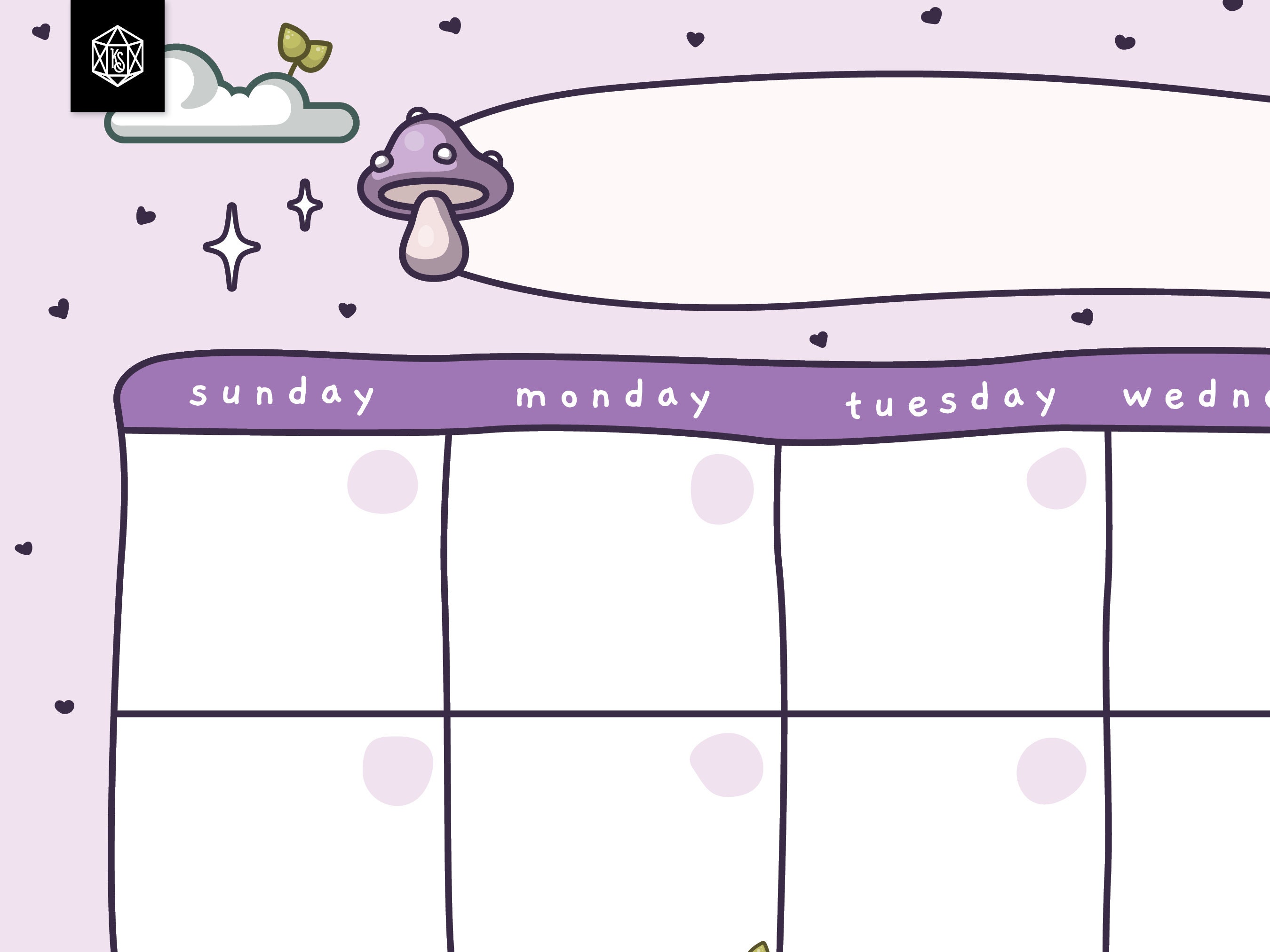 Purple Mushroom Blank Printable Calendar Letter Size 8.5x11 JPG Cute ...