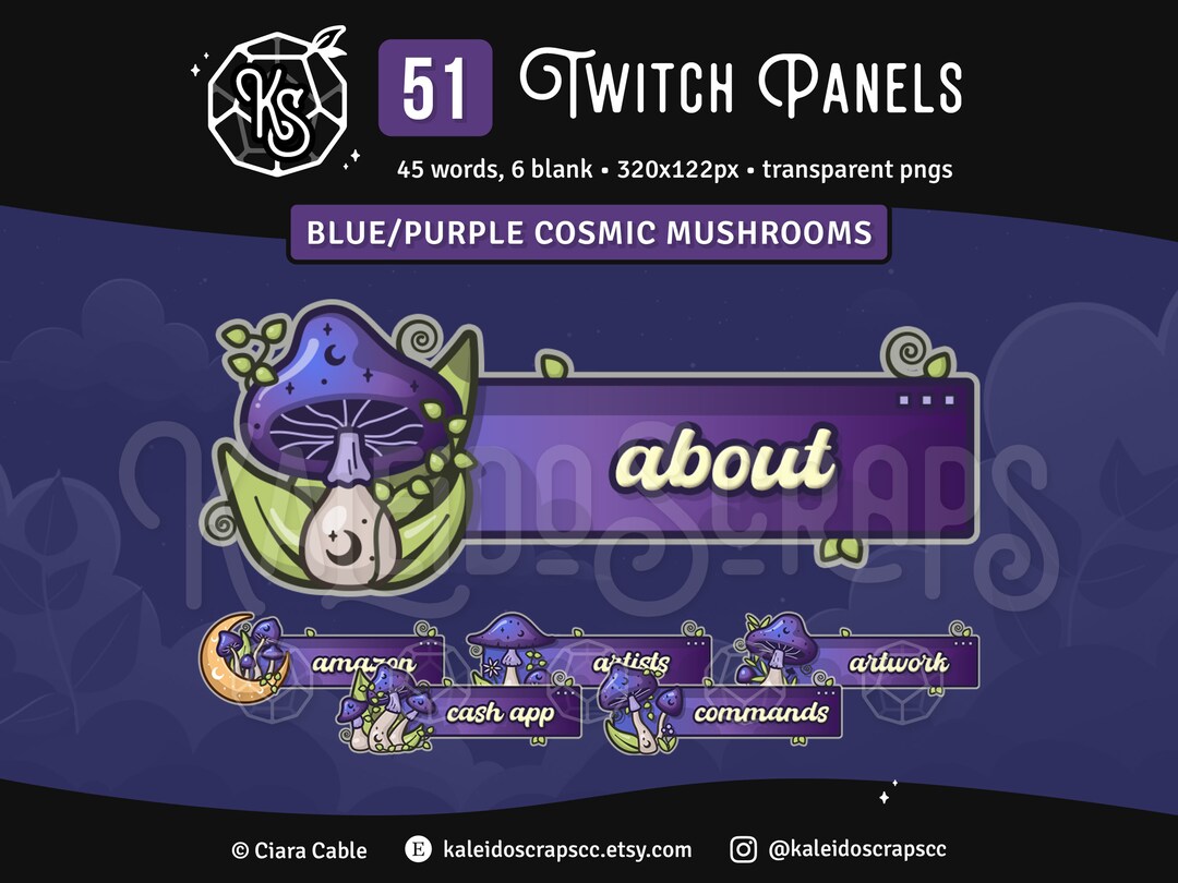 Purple Celestial Mushroom Twitch Panels Lofi Nature Streamer Panels 6 ...