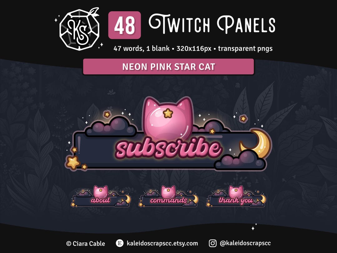 Star Cat Twitch Panels | Pink Celestial Moon & Stars Streamer Graphics ...