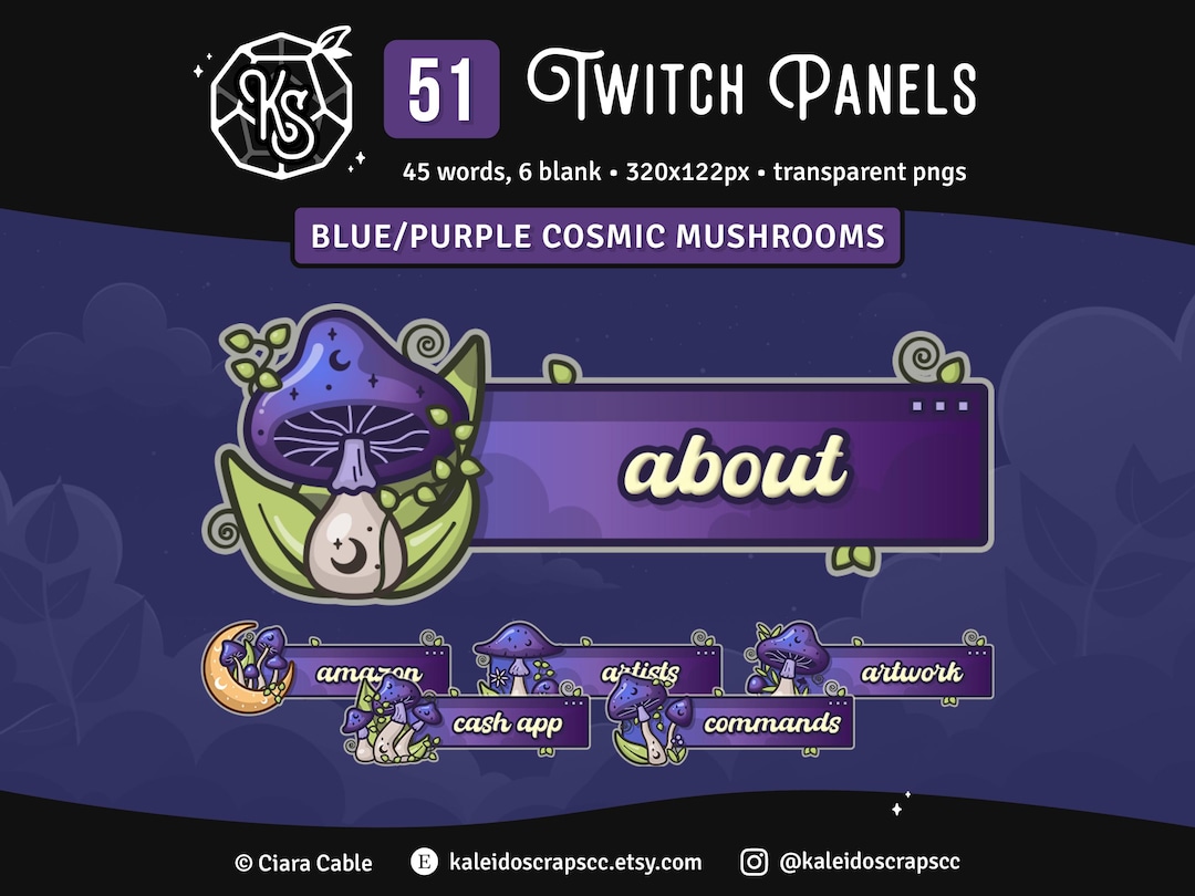 Mushroom Twitch Panels | Purple Celestial Cosmic Lofi Nature Streamer ...