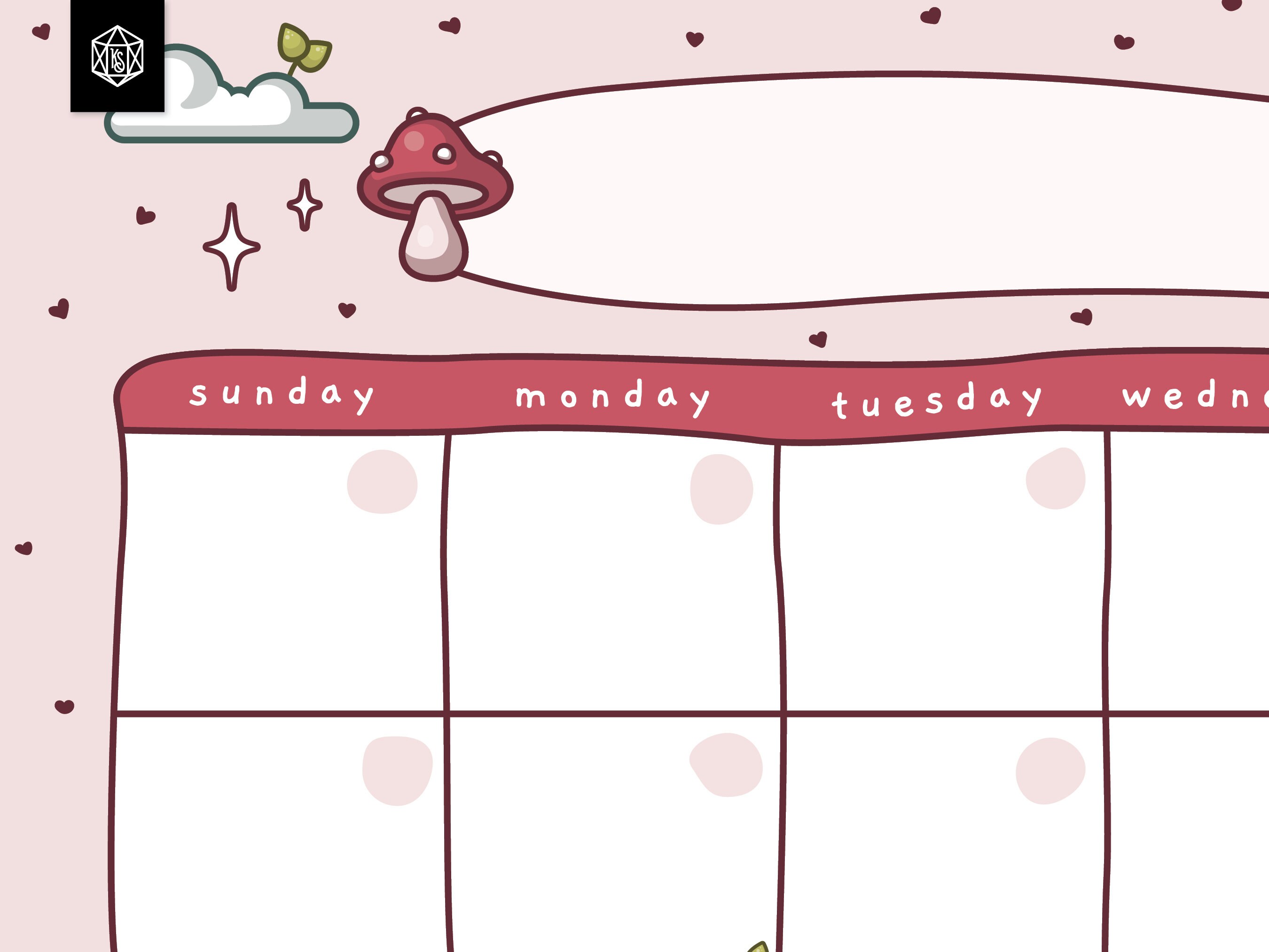 Pink Mushroom Blank Printable Calendar Letter Size - Etsy