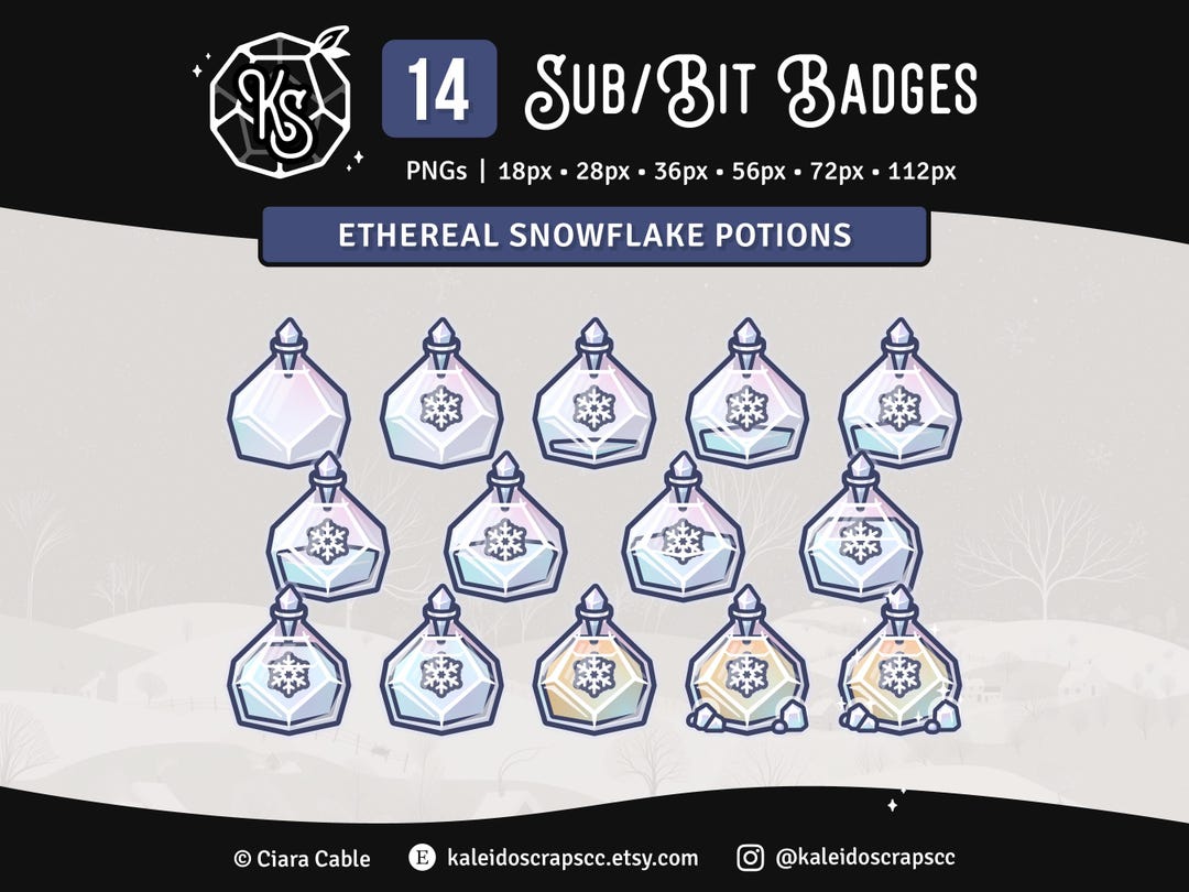 Ethereal Snowflake Potion Twitch Sub Badges Winter Holiday Bit Badges ...