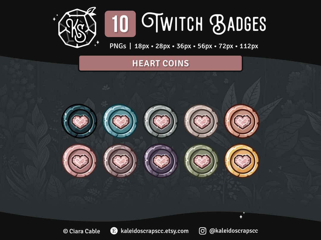 Heart Coin Twitch Sub Badges | Colorful Cottagecore Gem Bits or Channel ...