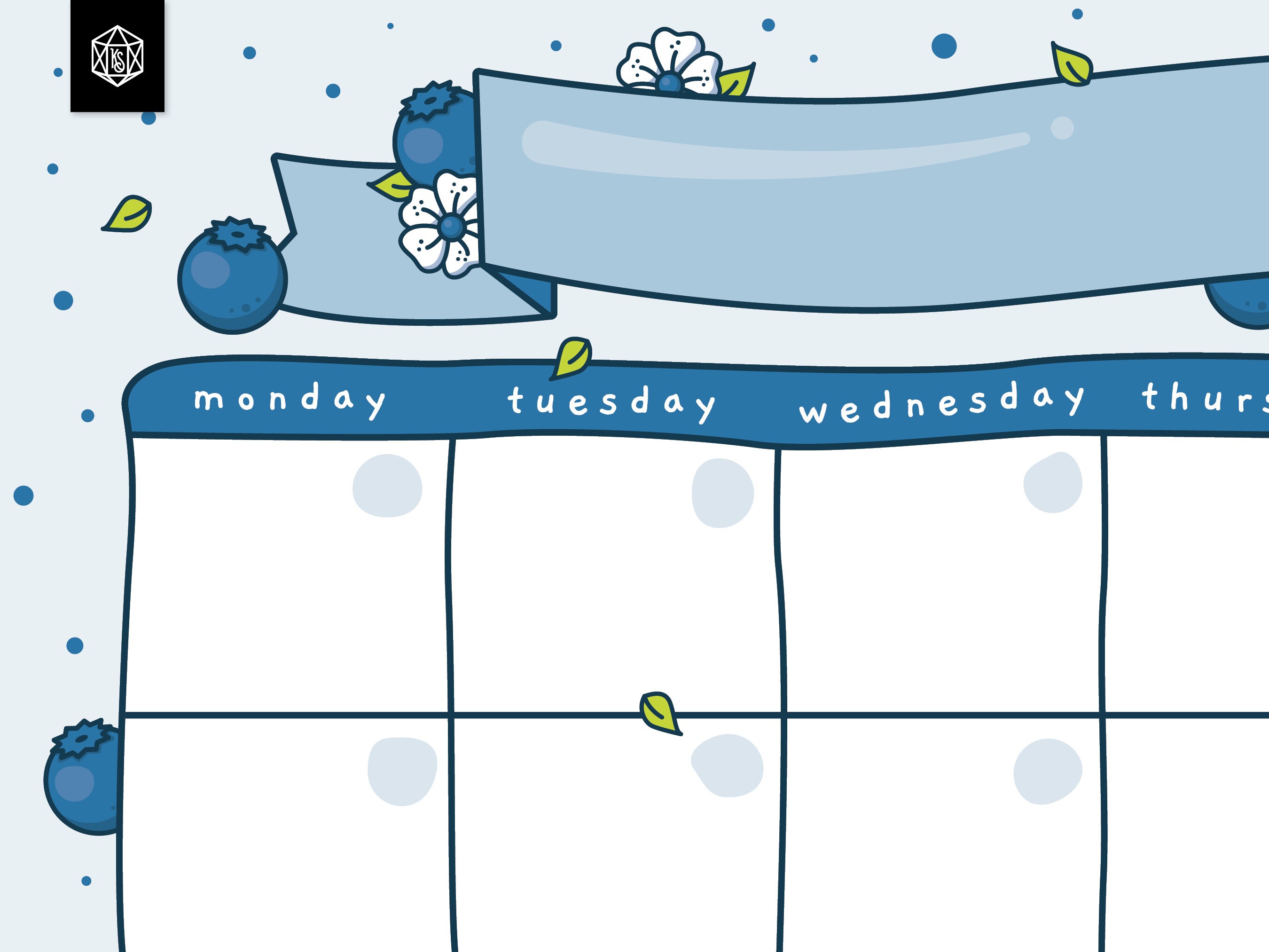 Blueberries N Flowers Blank Printable Calendar Letter Size - Etsy