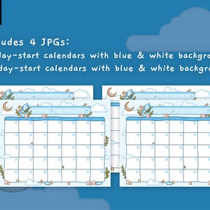 Cottagecore Crystal Blank Printable Calendar blue Letter Size 8.5x11 ...