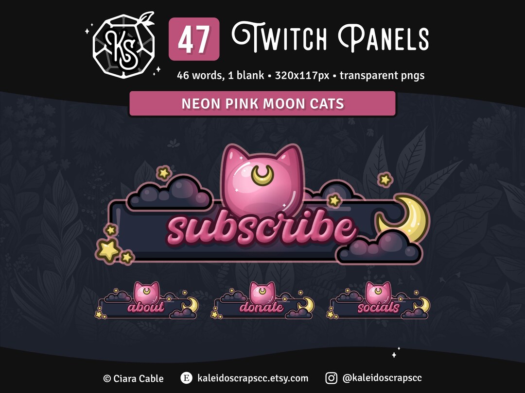 Neon Pink Moon Cat Twitch Panels Anime Celestial Streamer Graphics 6 ...