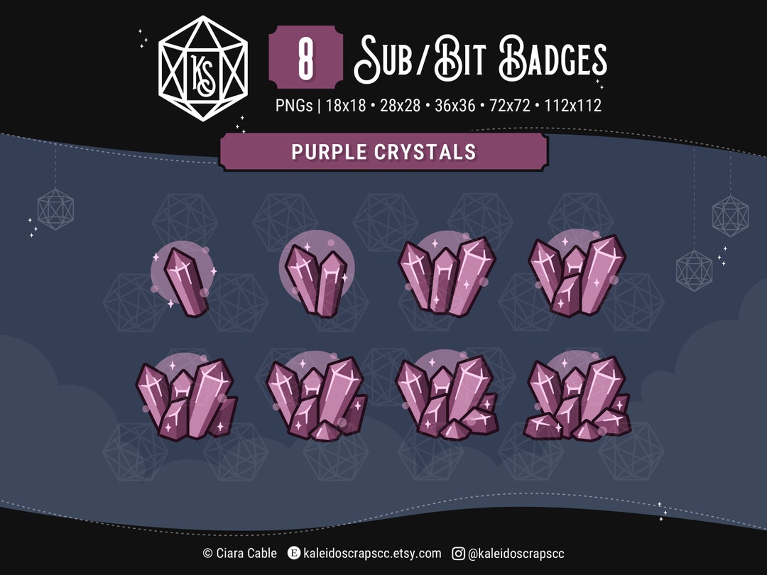 Purple Crystal Twitch Sub Badges | Cottagecore Witchy Gem Stone Bit ...